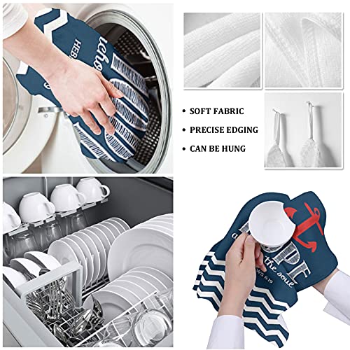 Big buy store Hope Achor Kitchen Dish Towels, Soft Lightweight Microfiber Absorbent Decorative Hand Towel Whte Navy Blue Chevron Zig Zag Tea Towel Guest Towel for Kitchen Bathroom 18x28in