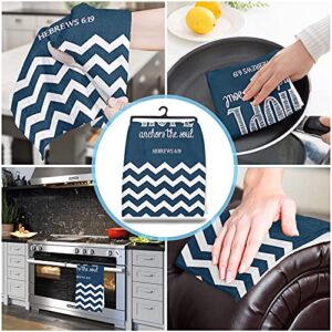 Big buy store Hope Achor Kitchen Dish Towels, Soft Lightweight Microfiber Absorbent Decorative Hand Towel Whte Navy Blue Chevron Zig Zag Tea Towel Guest Towel for Kitchen Bathroom 18x28in