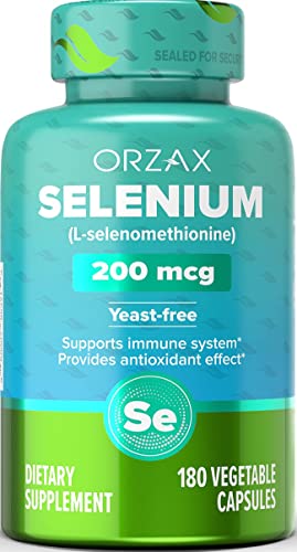 ORZAX Selenium, Helps Antioxidant & Immune Support System, Selenomethionine 200mcg, Thyroid Support* for Women and Men, Yeast and Dairy Free, 180 Vegetable Capsules (180 Day Supply)