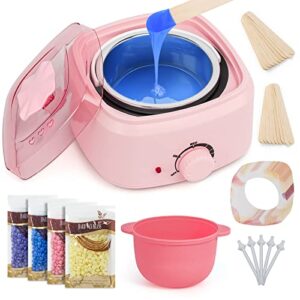 setgnur wax warmer kit,hair removal waxing kit 4 formula hard wax beads for wax machine women and men wax warmer home use with 20 wax sticks (pink-wax kit)