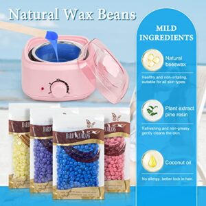 Setgnur Wax Warmer Kit,Hair Removal Waxing Kit 4 Formula Hard Wax Beads for Wax Machine Women and Men Wax Warmer Home Use with 20 Wax Sticks (Pink-Wax Kit)