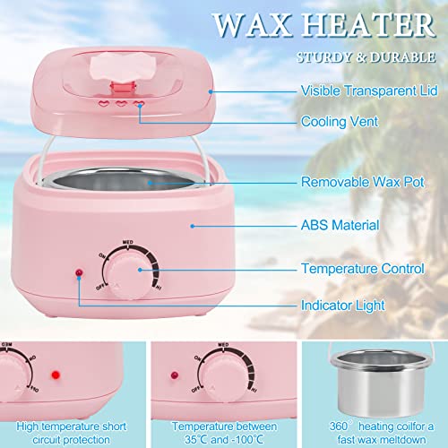 Setgnur Wax Warmer Kit,Hair Removal Waxing Kit 4 Formula Hard Wax Beads for Wax Machine Women and Men Wax Warmer Home Use with 20 Wax Sticks (Pink-Wax Kit)