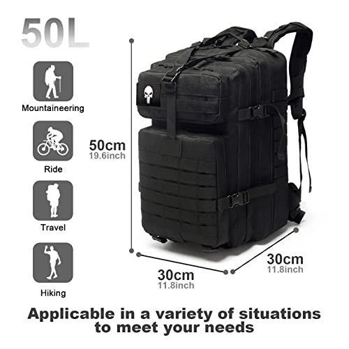 COSCOOA Tactical Military Backpack for Man, 50L Waterproof Army Pack Rucksack Hiking Laptop Backpack 3 Day Bug Out Bag, Includes Two Flags and Two Carabiner