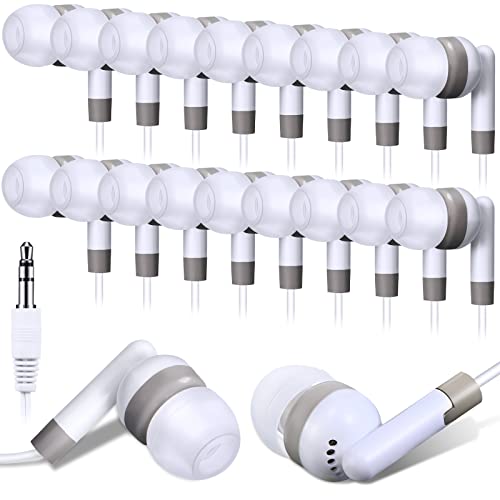 Konohan 100 Pack Bulk Earbuds for Classroom, Student Basic Headphones in Ear for Kids Schools Libraries Laptop,3.5 MM Earbuds Dot Headphones, Individually Bagged (White)