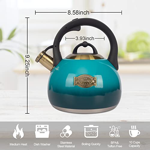 Tea Kettle Stovetop Whistling Kettle Teapot, Food Grade Stainless Steel Teakettle for Stove Top with Heat Proof Ergonomic Handle, 3.1 Quart Tea Pot