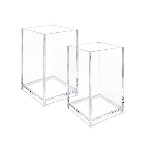 Newkita 2 Pack Clear Acrylic Pencil Pen Holder Cup, Clear Makeup Brush Holder, Acrylic Cosmetic Brushes Storage