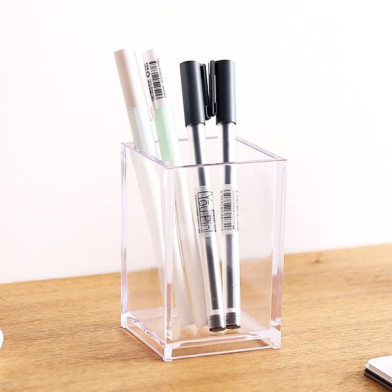 Newkita 2 Pack Clear Acrylic Pencil Pen Holder Cup, Clear Makeup Brush Holder, Acrylic Cosmetic Brushes Storage