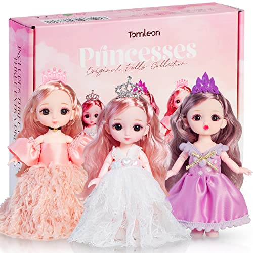 Princess Toys for Girls Age 3 4 5 6 | Mini Princess Dolls - Gift for Girls | 3 Little Princess Figurines with Tiaras, Hair & Accessories | Set for 3+ Year Old Girls | Compatible with Doll Houses