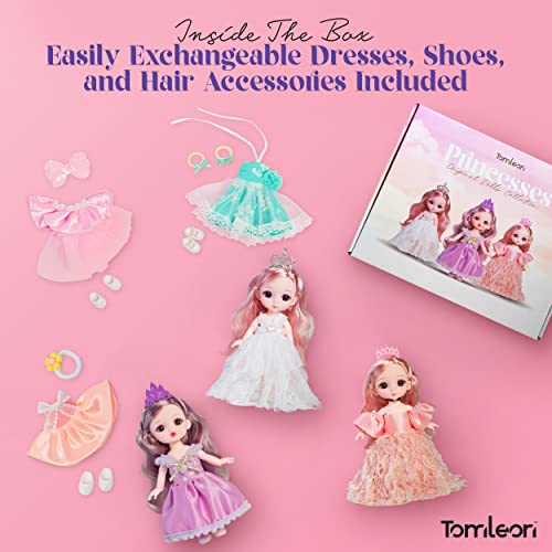 Princess Toys for Girls Age 3 4 5 6 | Mini Princess Dolls - Gift for Girls | 3 Little Princess Figurines with Tiaras, Hair & Accessories | Set for 3+ Year Old Girls | Compatible with Doll Houses