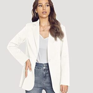 EXTRO&VERT Blazer Jackets for Women Single Button Long Sleeve Patch Pocket Suit for Work Casual White