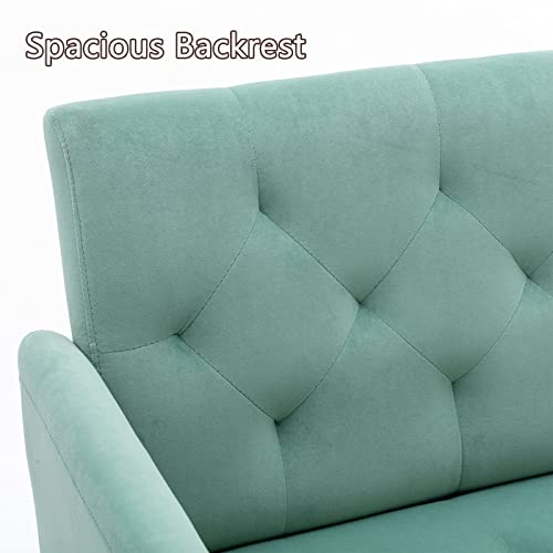 Olela Accent Chair with Arms for Living Room, Modern Tufted Single Sofa Armchair with Gold Metal Legs Upholstered Reading Chair for Bedroom Office Decorative (Velvet-Smooth Backrest, Mint Green)