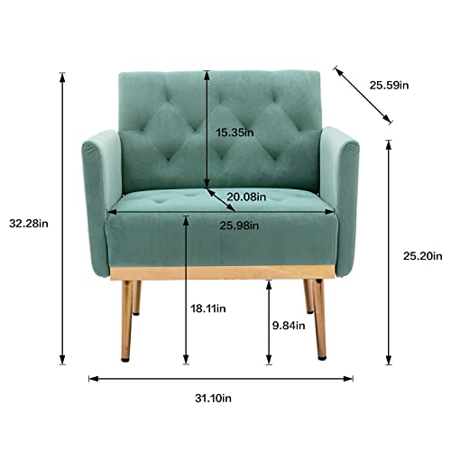 Olela Accent Chair with Arms for Living Room, Modern Tufted Single Sofa Armchair with Gold Metal Legs Upholstered Reading Chair for Bedroom Office Decorative (Velvet-Smooth Backrest, Mint Green)