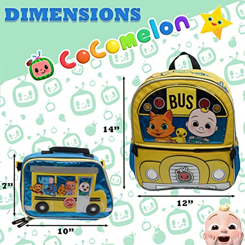 AI ACCESSORY INNOVATIONS Cocomelon’s JJ Toddler 2 Piece Backpack Set, Pre-school Girls & Boys School Bag with Front Zip Pocket, Yellow & Blue