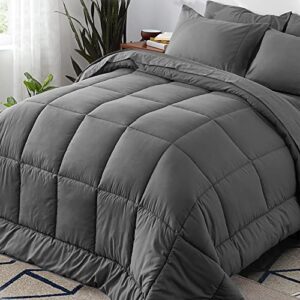 newspin full bed in a bag - 7 pieces dark grey comforter set, lightweight all season ultra soft bedding comforter set with comforter, flat sheet, fitted sheet, pillowcases & shams