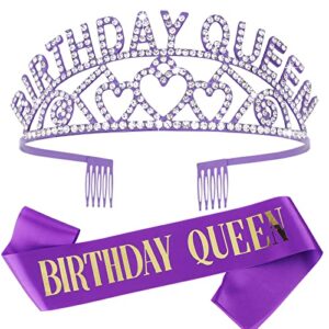 cieher purple birthday sash & queen crown kit, purple birthday decorations, purple crown, purple tiara, birthday crowns for women girls, purple birthday crown, birthday sash and tiara for women, purple birthday gifts for women, purple happy birthday,birth