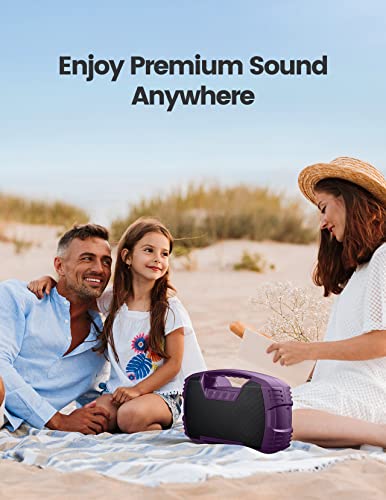 IPX7 Waterproof Bluetooth Speaker, 40W Portable Wireless Speaker, 32H Playtime, Stereo Loud Sound, Deep Bass, Outdoor Speaker with Handle, Bluetooth 5.0, Built-in Mic, for Party,Pool, Camping-Purple