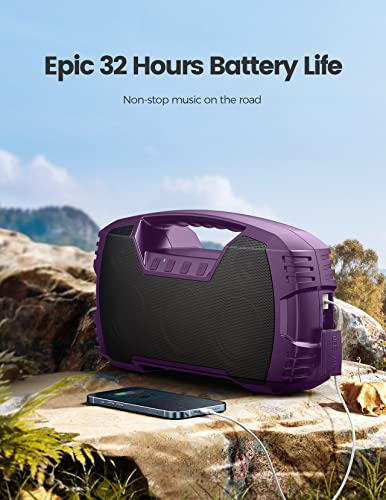 IPX7 Waterproof Bluetooth Speaker, 40W Portable Wireless Speaker, 32H Playtime, Stereo Loud Sound, Deep Bass, Outdoor Speaker with Handle, Bluetooth 5.0, Built-in Mic, for Party,Pool, Camping-Purple