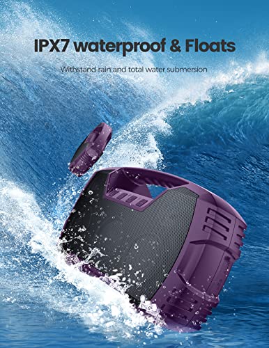 IPX7 Waterproof Bluetooth Speaker, 40W Portable Wireless Speaker, 32H Playtime, Stereo Loud Sound, Deep Bass, Outdoor Speaker with Handle, Bluetooth 5.0, Built-in Mic, for Party,Pool, Camping-Purple