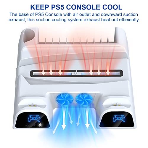 Dobe PS5 Stand with Cooling Station, PS5 Controller Charging Station for Playstation 5 Console Disc/Digital Edition, PS5 Accessories Vertical Stand with 3-Level Speeds Cooling Fan & 11 Games Organizer