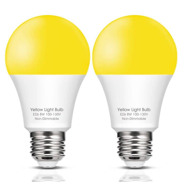 Flaspar Yellow Light Bulbs, 60W Equivalent Bug Light Bulb, E26 Base, A19 Yellow LED Bulb, No Blue Light, Decorative Lamps for Home, Hallway, Halloween, Christmas, Party, Holiday, 2 Pack