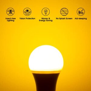 Flaspar Yellow Light Bulbs, 60W Equivalent Bug Light Bulb, E26 Base, A19 Yellow LED Bulb, No Blue Light, Decorative Lamps for Home, Hallway, Halloween, Christmas, Party, Holiday, 2 Pack