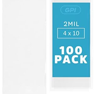 GPI - 100 CASE, 4" x 10" Long, Clear Plastic RECLOSABLE Zip Bags - Bulk, 2 Mil Thick, Durable, Resealable Poly Baggies with Zip Top Lock for Packaging & Shipping Incense, Necklaces & Jewelry