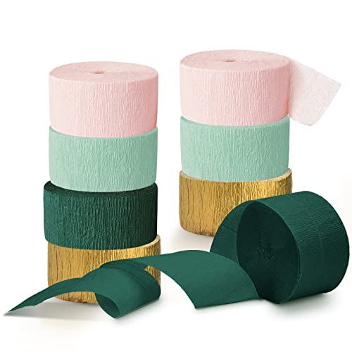 AOBKIAT Wedding Decor Sage Pink Gold Crepe Paper 8 pcs Streamers Party Decorations for Wedding,Rustic Wedding, Bachelorette Party, Birthday, Bridal/Baby Shower, Anniversary Party Backdrop Decorations