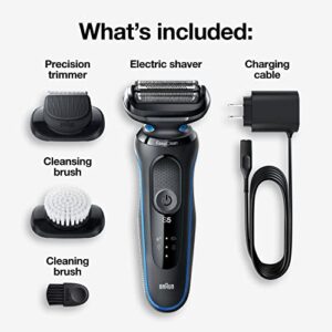 Braun Series 5 5031s Electric Shaver with Precision Trimmer and Cleansing Brush Attachments, Wet & Dry, Rechargeable, Cordless Foil Shaver, Blue