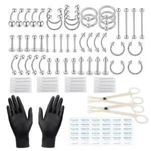 loyal book 104pcs piercing kit 14g16g belly button piercing kit septum piercing kit belly piercing kit piercing kits for all piercings (stainless steel color)