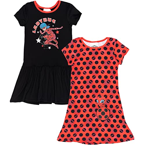 Miraculous Ladybug Big Girls 2 Pack Short Sleeve Dresses Black 10-12