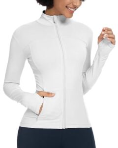 queenieke womens sports jacket turtleneck slim fit full-zip running top size m white