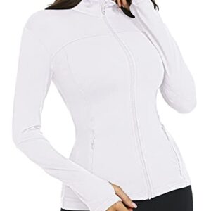 QUEENIEKE Womens Sports Jacket Turtleneck Slim Fit Full-Zip Running Top Size M White