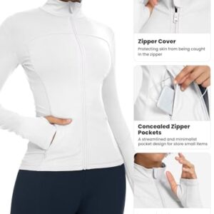 QUEENIEKE Womens Sports Jacket Turtleneck Slim Fit Full-Zip Running Top Size M White