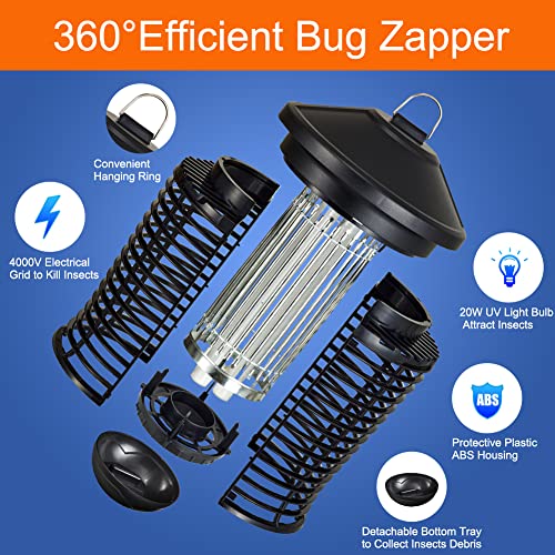 FUZYKON Bug Zapper Outdoor Indoor Electric Mosquito Zapper Killer Insect Fly Traps Fly Zapper High Powered 4000V 20W for Home Backyard Patio Balcony