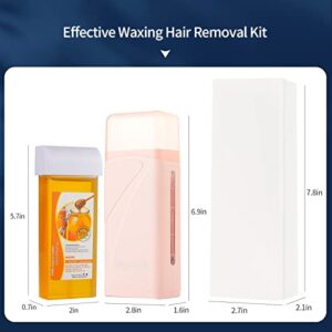 Roll on Wax Kit for Hair Removal, Roller Waxing Kit for Man Women Wax Roller Kit with 2 Soft Honey Wax Cartridge/100 Pcs Wax Strips, Waxing kit, foreverLily