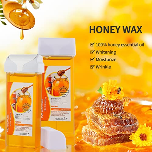 Roll on Wax Kit for Hair Removal, Roller Waxing Kit for Man Women Wax Roller Kit with 2 Soft Honey Wax Cartridge/100 Pcs Wax Strips, Waxing kit, foreverLily