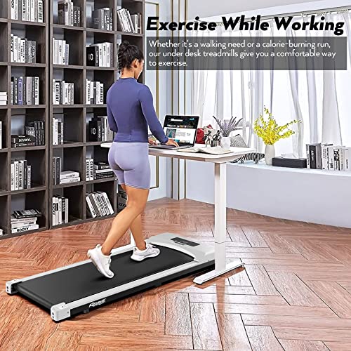 KRISRATE White Walking Pad Under Desk Treadmill, Quiet, Flat and Portable with LED Display and Remote Control, Installation-Free for Home Office