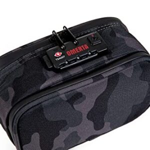 DIME BAGS Omerta Goodfella with Lock | Carbon Filter Locking Padded Pod | Activated Carbon Technology and TSA-Approved Combination Lock (7 inch, Camo)