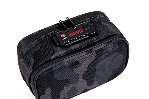 DIME BAGS Omerta Goodfella with Lock | Carbon Filter Locking Padded Pod | Activated Carbon Technology and TSA-Approved Combination Lock (7 inch, Camo)