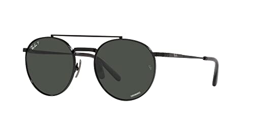 Ray-Ban RB8237 Round II Titanium Sunglasses, Black/Polarized Dark Grey, 53 mm