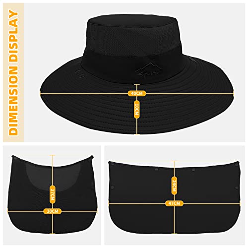 Fishing Hat for Men Sun Protection Hat with Removable Mesh Face Neck Flap Cover Windproof Strap for Men and Women Black