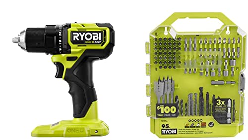 Ryobi ONE+ HP 18V Cordless Compact Brushless 12 inch Drill Driver PSBDD01 (TOOL ONLY- Battery and Charger NOT included) + A989504 95 pc Drill and Impact Drive Kit