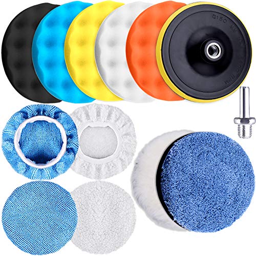 SIQUK 13 Pieces Buffing Pads 5 Inch Car Polishing Pad Kit Foam Polish Pads Wax Buffer Polisher Attachment for Drill