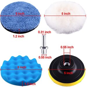 SIQUK 13 Pieces Buffing Pads 5 Inch Car Polishing Pad Kit Foam Polish Pads Wax Buffer Polisher Attachment for Drill