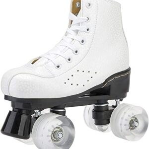 DBFHE Roller Skates for Women and Men, Outdoor Quad Wheel Rink Skates with Light Up Wheels, Classic Quad Rink Skate Shoes for Adult/Girls/Unisex and Beginners,白色-39EU/US8, White