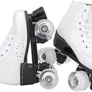 DBFHE Roller Skates for Women and Men, Outdoor Quad Wheel Rink Skates with Light Up Wheels, Classic Quad Rink Skate Shoes for Adult/Girls/Unisex and Beginners,白色-39EU/US8, White