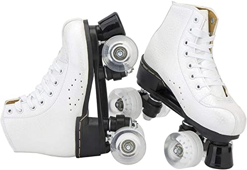 DBFHE Roller Skates for Women and Men, Outdoor Quad Wheel Rink Skates with Light Up Wheels, Classic Quad Rink Skate Shoes for Adult/Girls/Unisex and Beginners,白色-39EU/US8, White