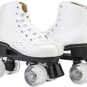 DBFHE Roller Skates for Women and Men, Outdoor Quad Wheel Rink Skates with Light Up Wheels, Classic Quad Rink Skate Shoes for Adult/Girls/Unisex and Beginners,白色-39EU/US8, White