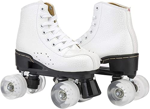 DBFHE Roller Skates for Women and Men, Outdoor Quad Wheel Rink Skates with Light Up Wheels, Classic Quad Rink Skate Shoes for Adult/Girls/Unisex and Beginners,白色-39EU/US8, White