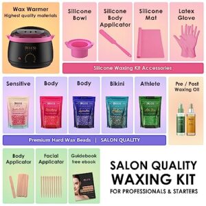 DELEXI All-in-one At Home Waxing Kit for Women +5 Pack Salon Quality Hard Wax Beads +Silicone Wax Kit Accessories + Hot Wax Melt Warmer for Hair Removal For Brows, Bikini, Legs & Sensitive skin